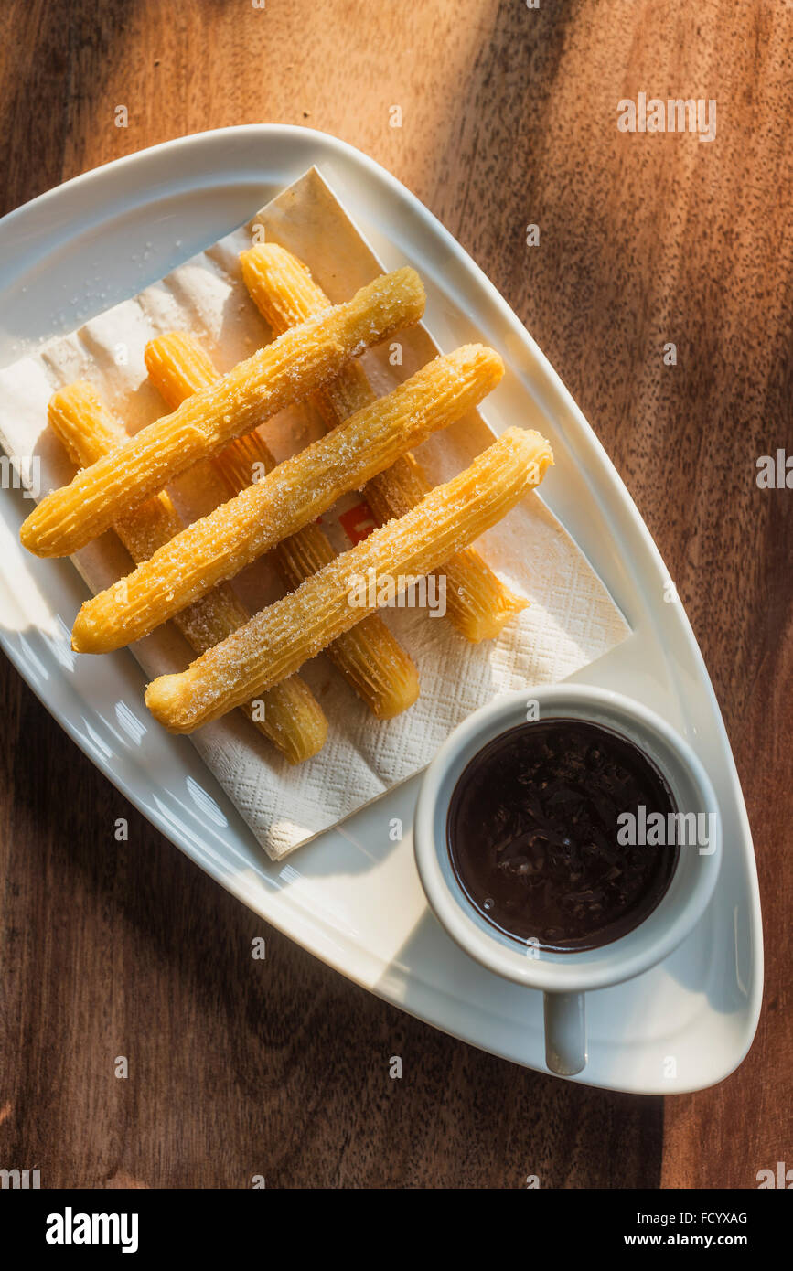 chocolate and churros traditional spanish breakfast snack food Stock ...