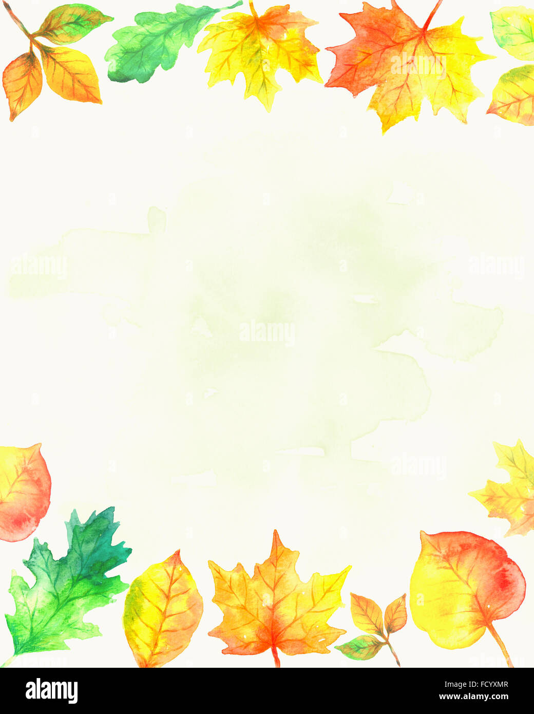 Background of letter paper with watercolor fallen leaves Stock Photo ...