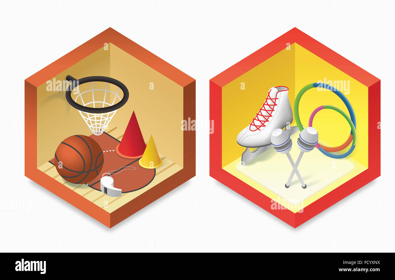 3D illustrations of objects for basketball and objects for skate Stock ...