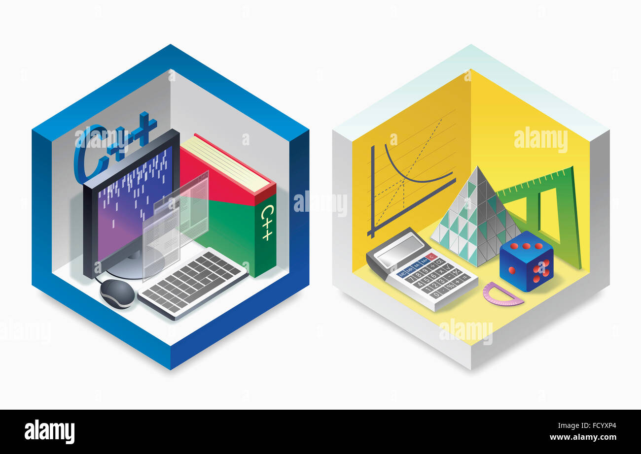 3D illustrations of objects for computer and objects for math Stock ...