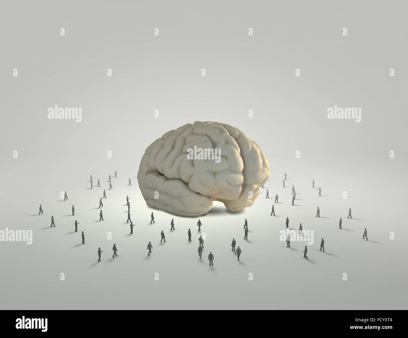 Huge human brain and many little businesspeople around Stock Photo - Alamy