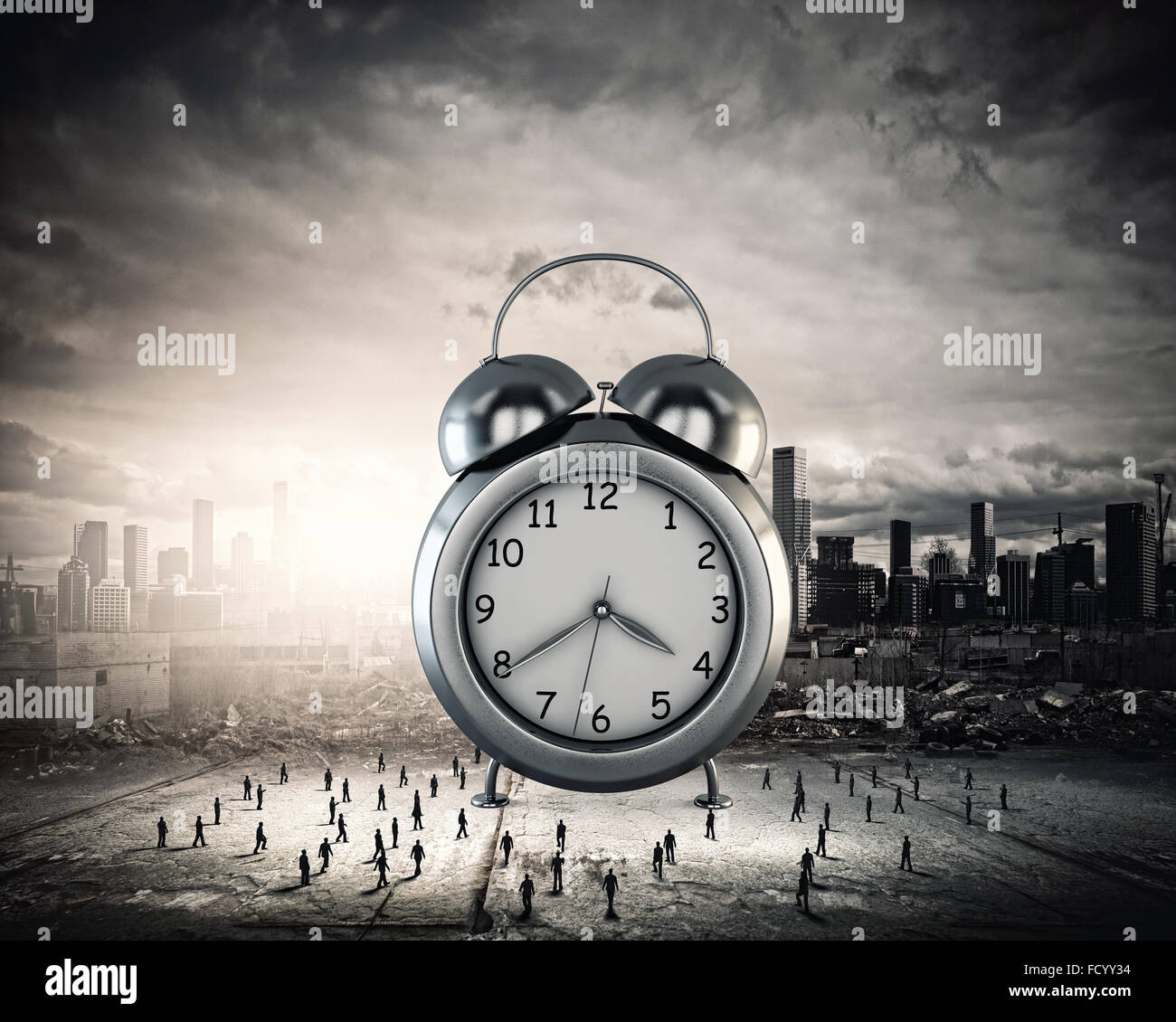 Big old-style clock and many businesspeople around Stock Photo - Alamy