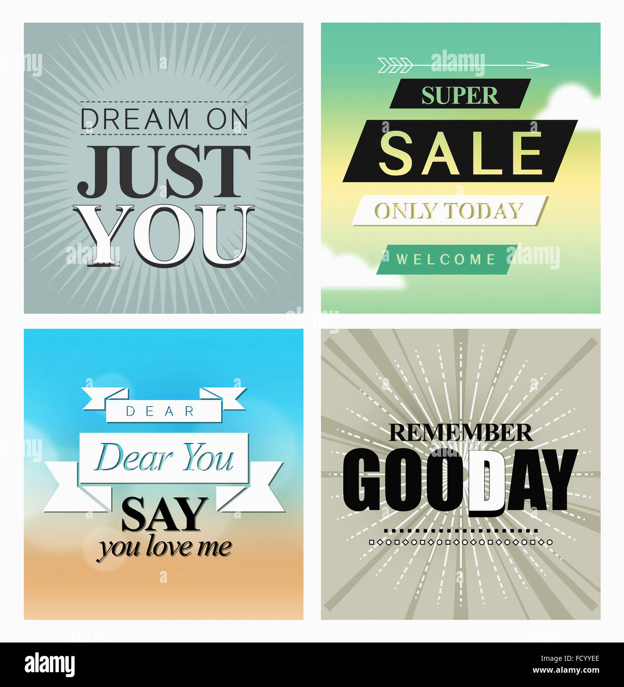 Poster designs with typographic texts and illustrations Stock Photo - Alamy