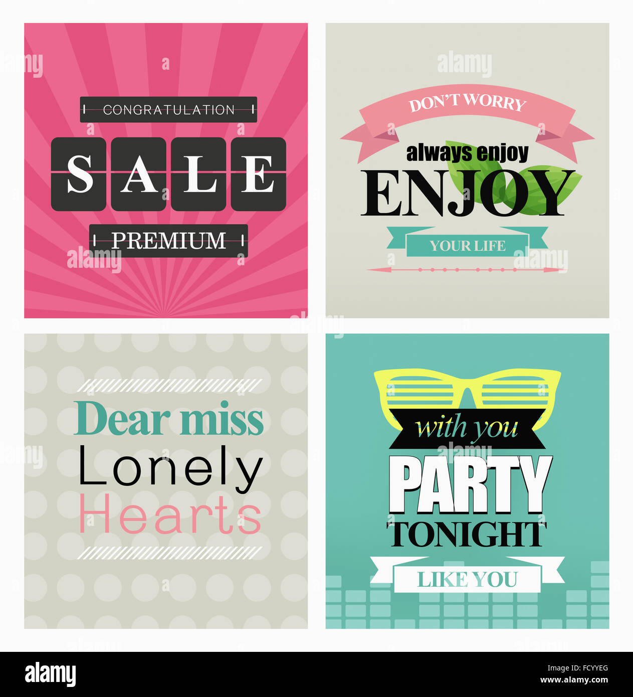 Posters with typographic messages and illustrations Stock Photo - Alamy