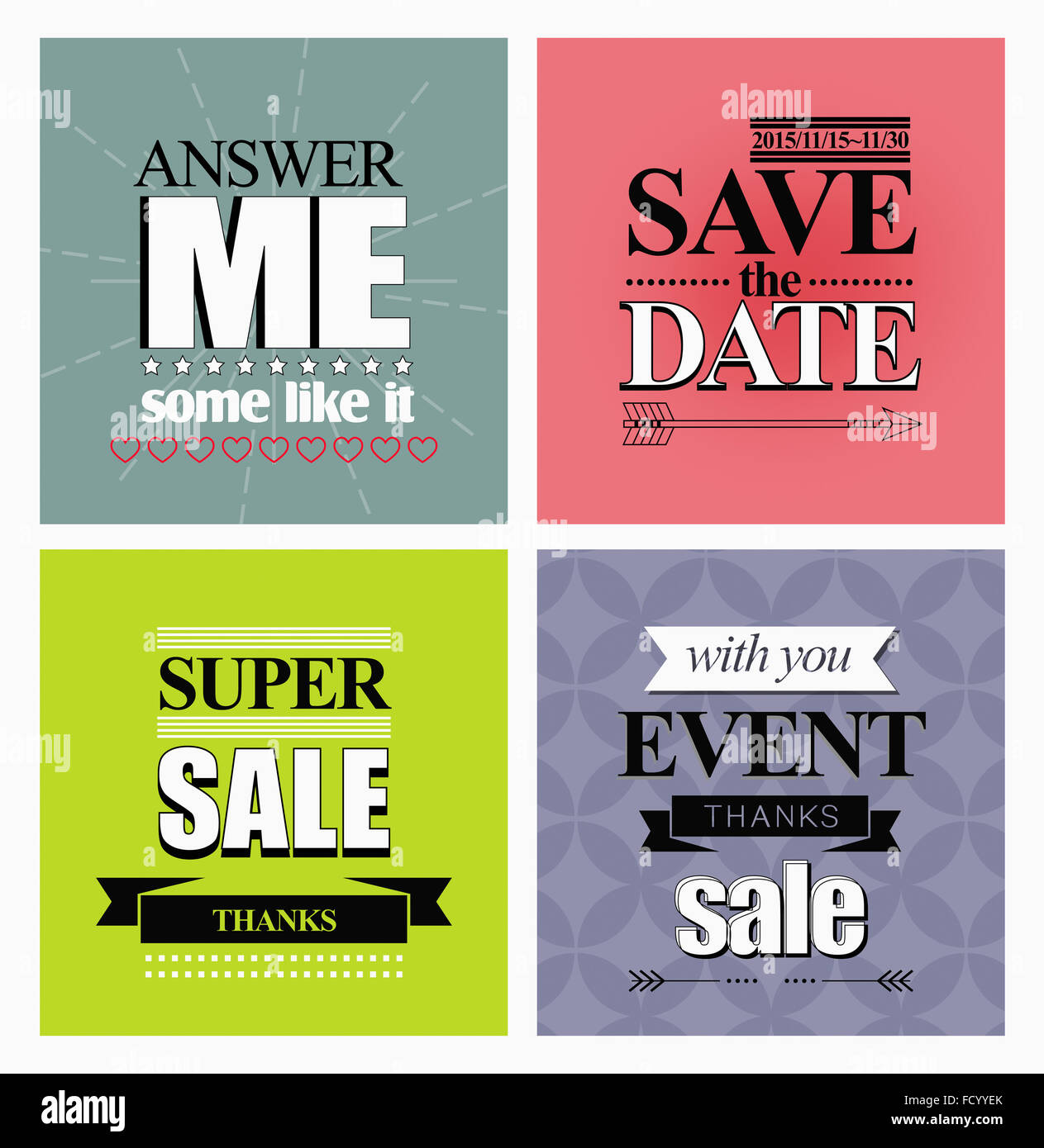 Poster designs with typographic messages and illustrations Stock Photo ...