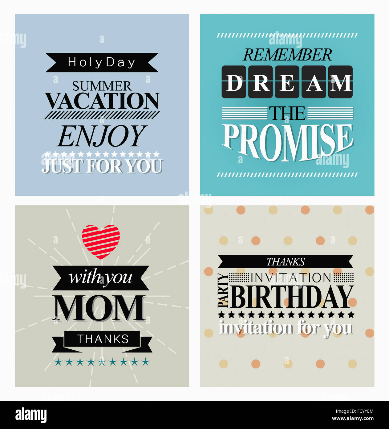 Poster designs with typographic messages and illustrations Stock Photo ...