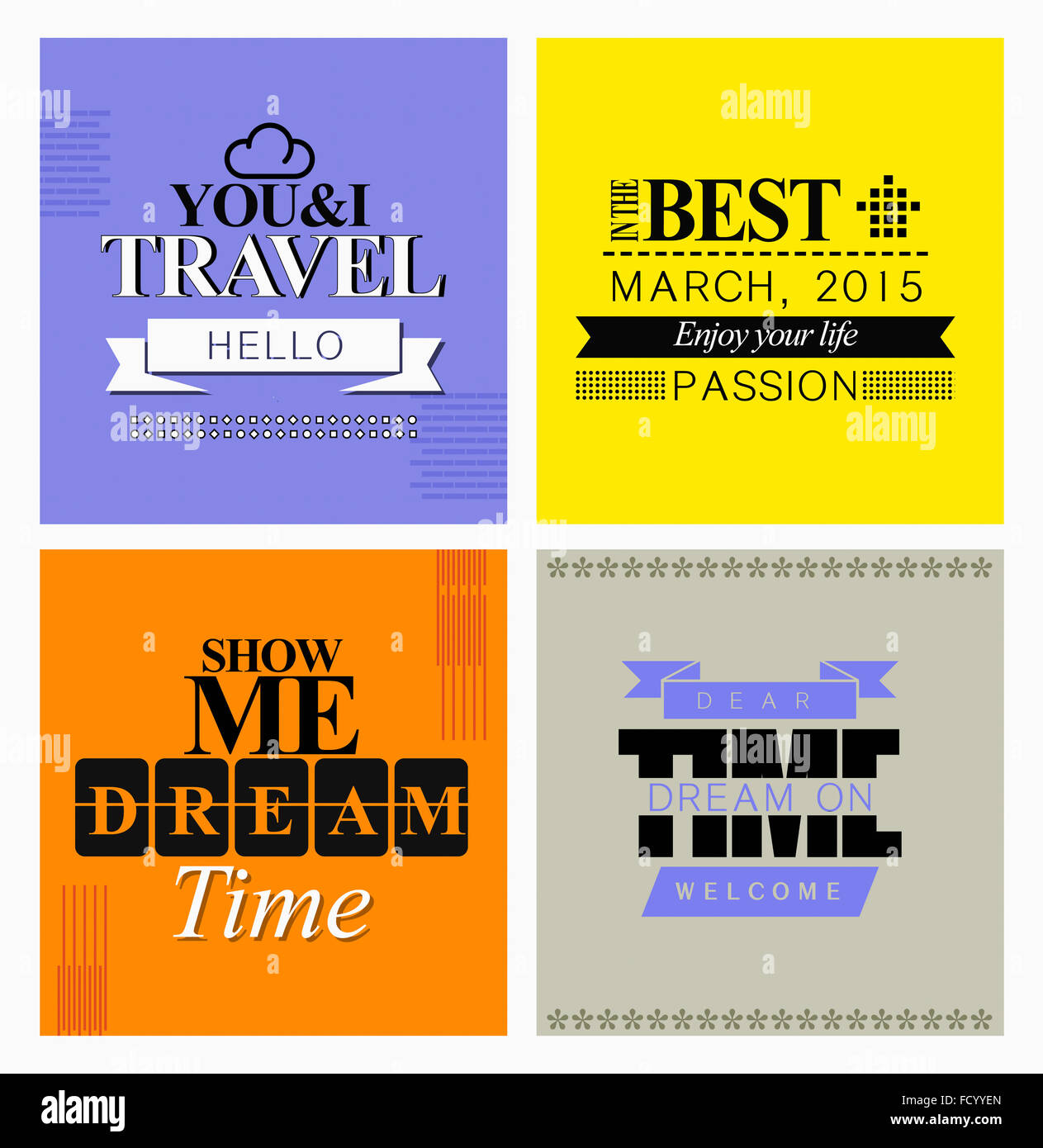 Poster designs with typographic messages and illustrations Stock Photo ...