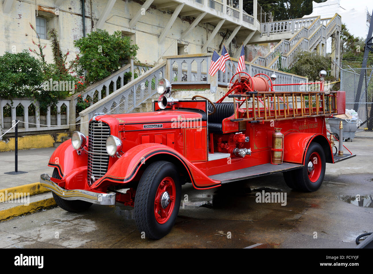 Diamond T vintage fire engine on Alcatraz Island, San Francisco ...