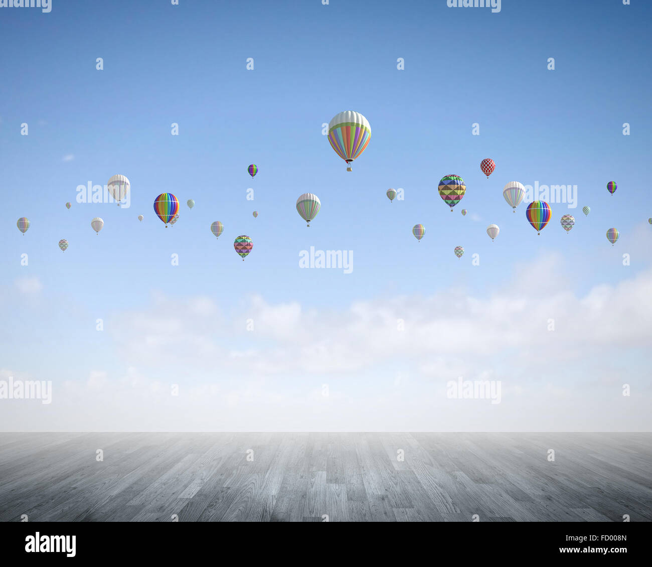 Conceptual image with colorful balloons flying high in sky Stock Photo ...
