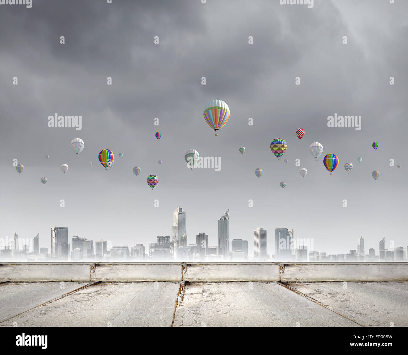 Conceptual image with colorful balloons flying high in sky Stock Photo ...