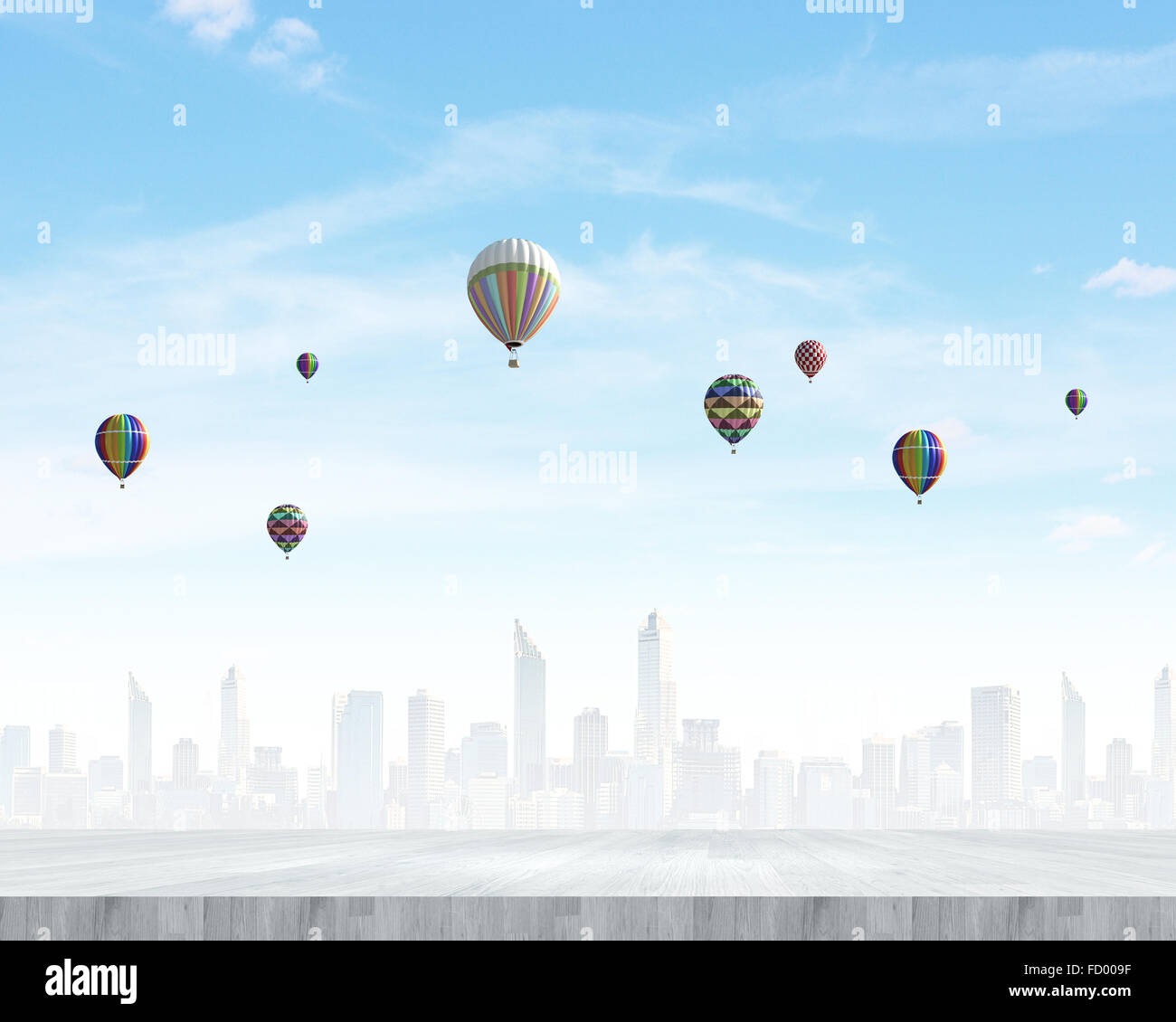 Conceptual image with colorful balloons flying high in sky Stock Photo ...