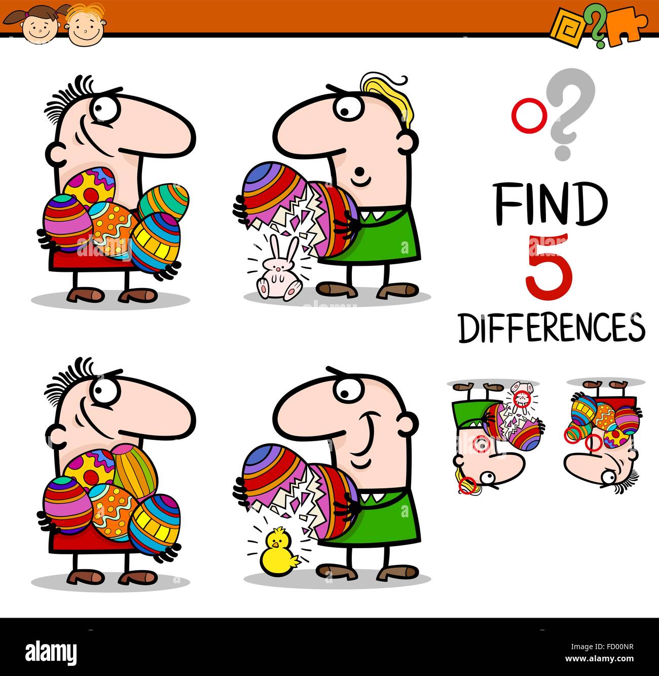 Cartoon Illustration of Finding Differences Educational Task for ...