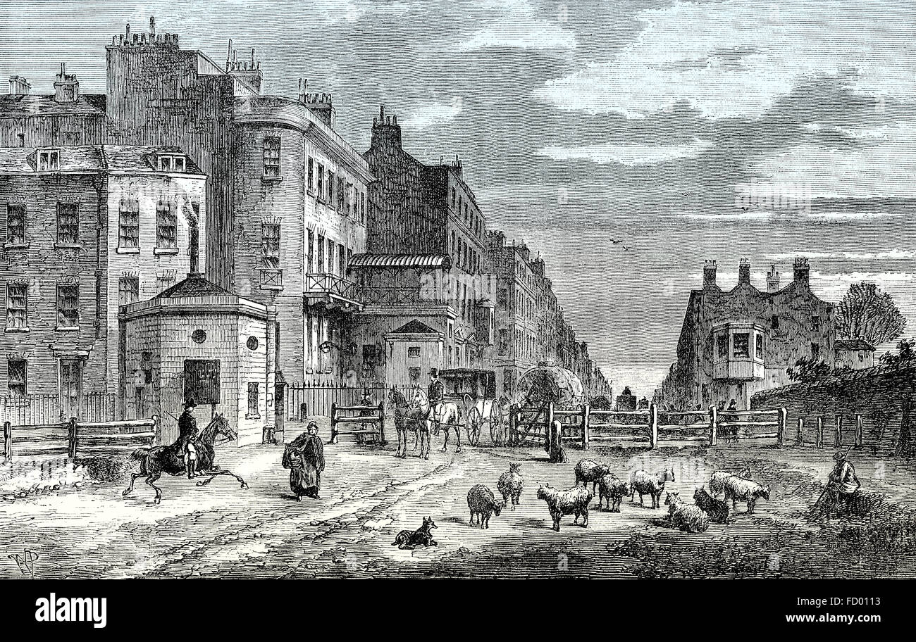 Street scene at Tyburn Turnpike, 1820, view of the entrance of Oxford ...