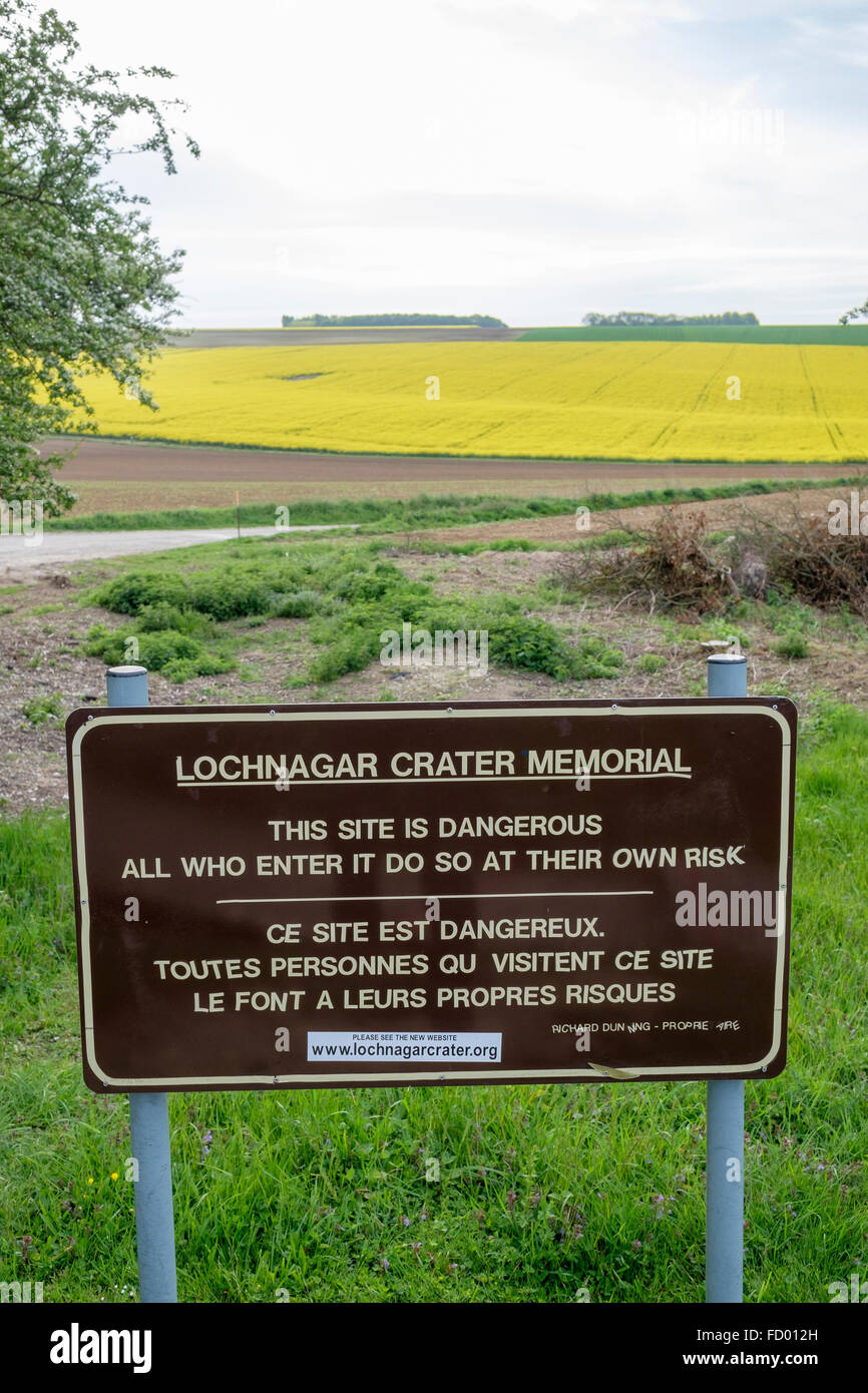 Sign at the Lochnagar Crater Memorial, Somme, France Stock Photo - Alamy