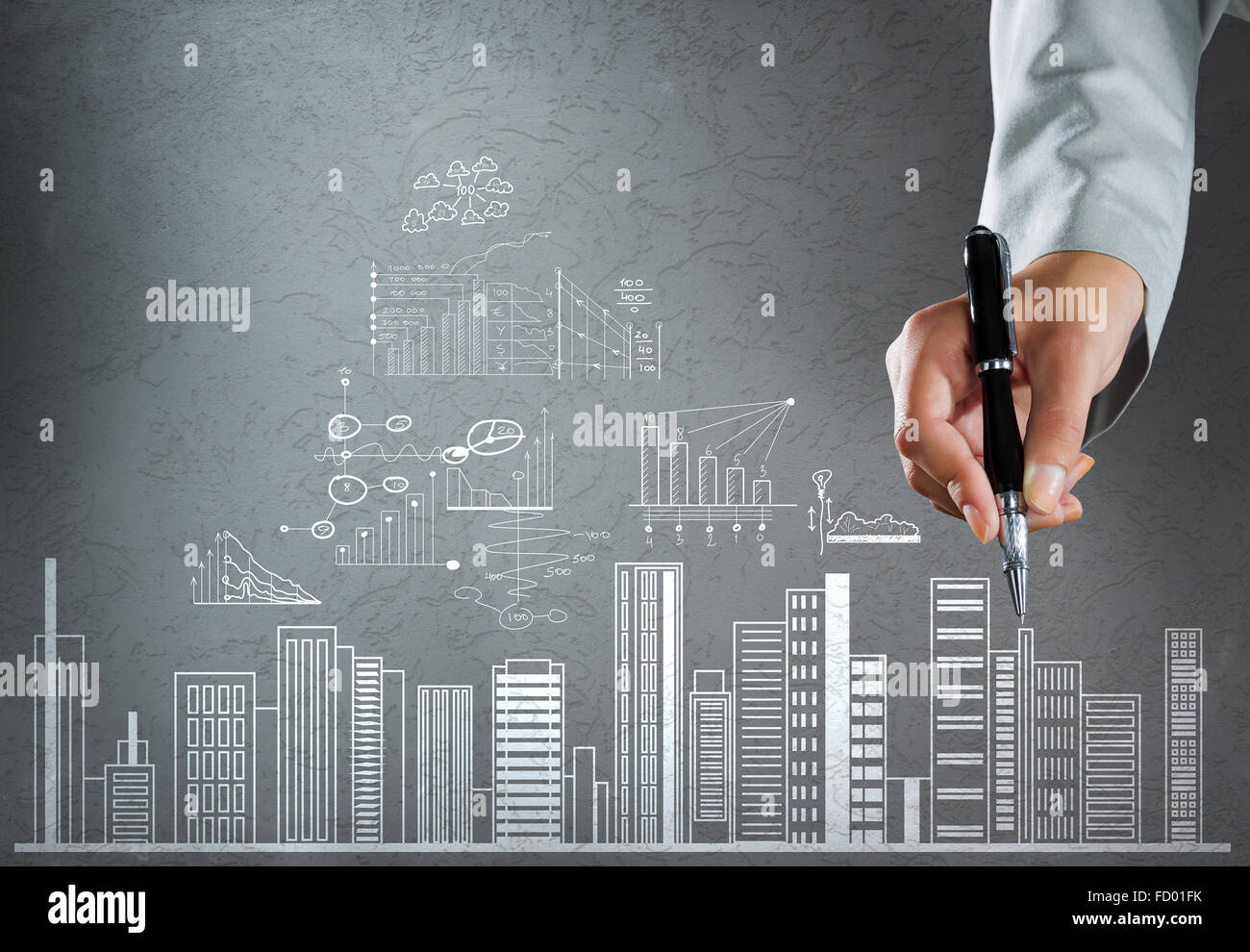 Close up of businesswoman hand drawing business sketches Stock Photo ...