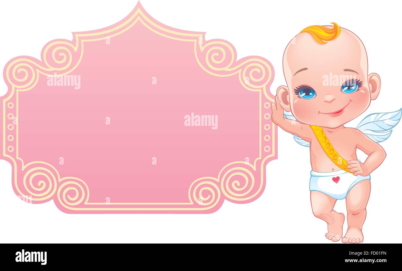Vector illustration. Valentine's day card with little baby Cupid ...
