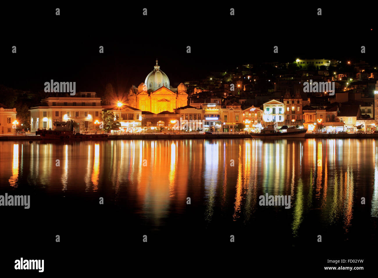 The port of Lesvos island, Greece. Mytilene city and its picturesque ...