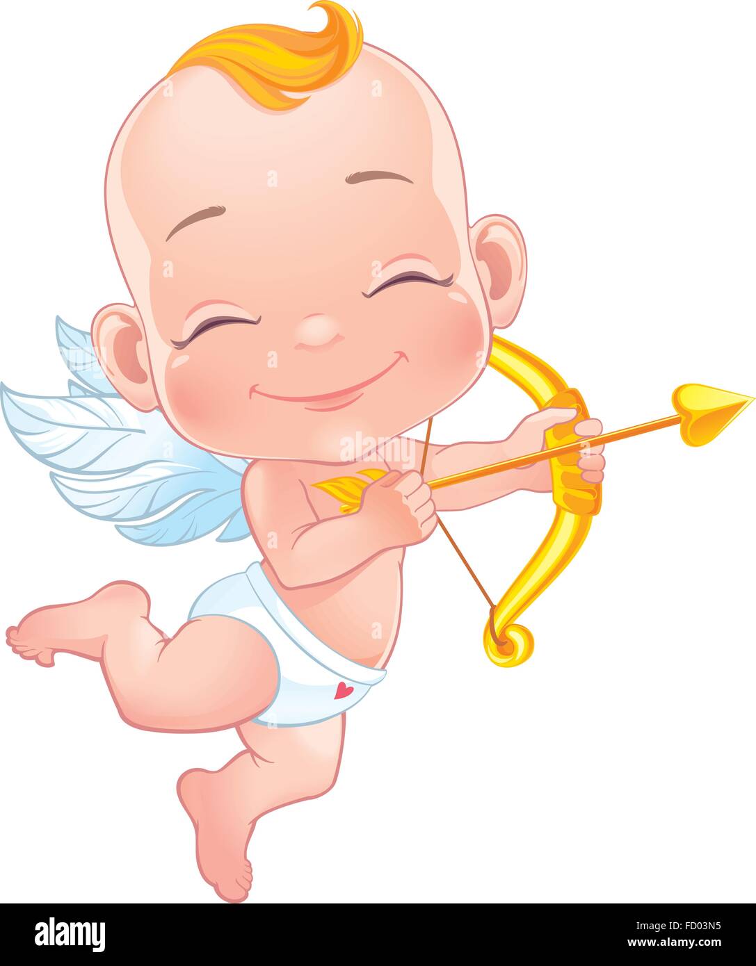 Vector illustration - Baby Cupid shooting a bow. Isolated on white ...