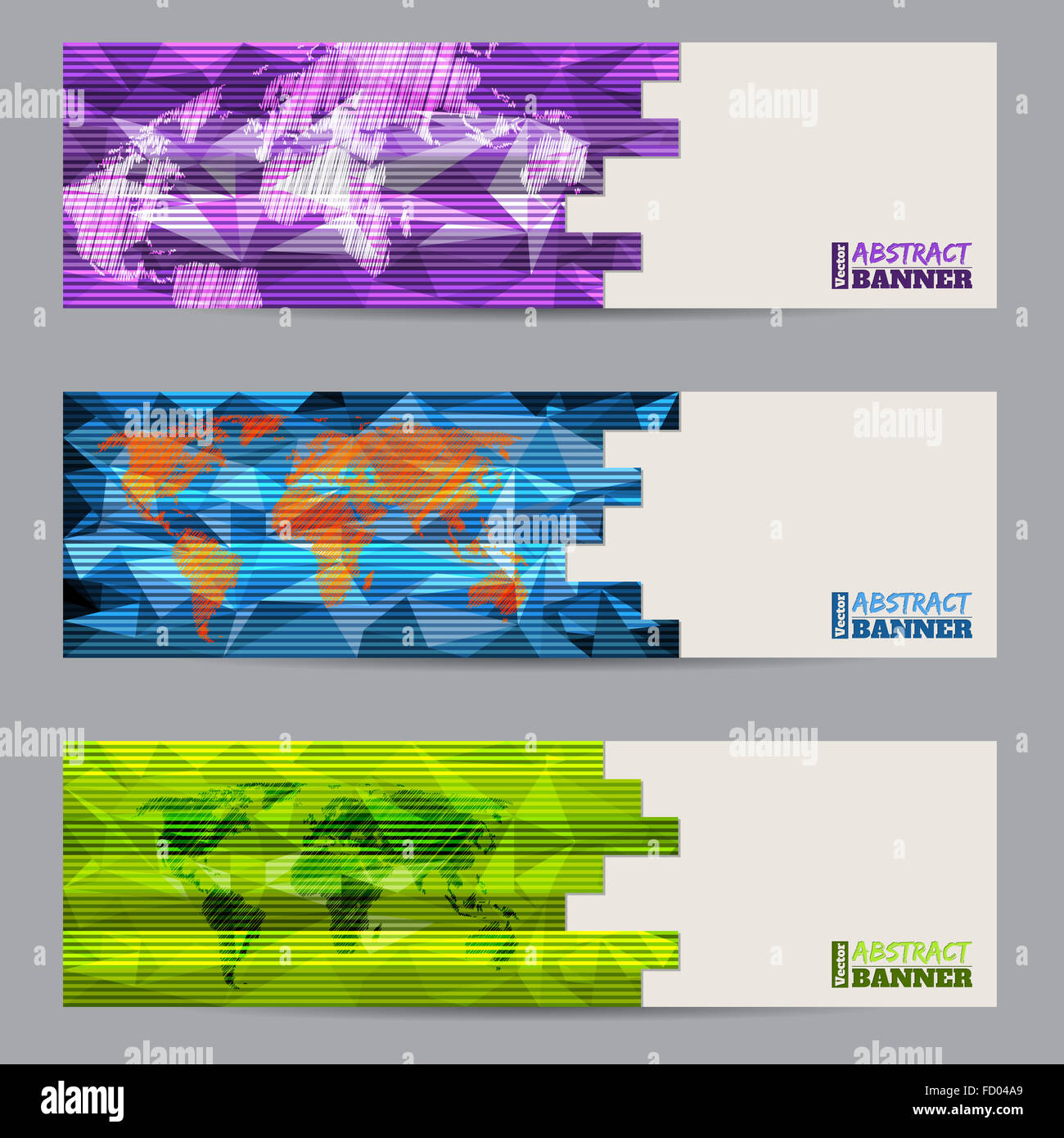 Cool banner set of three with abstract stripes and scribbled maps Stock ...