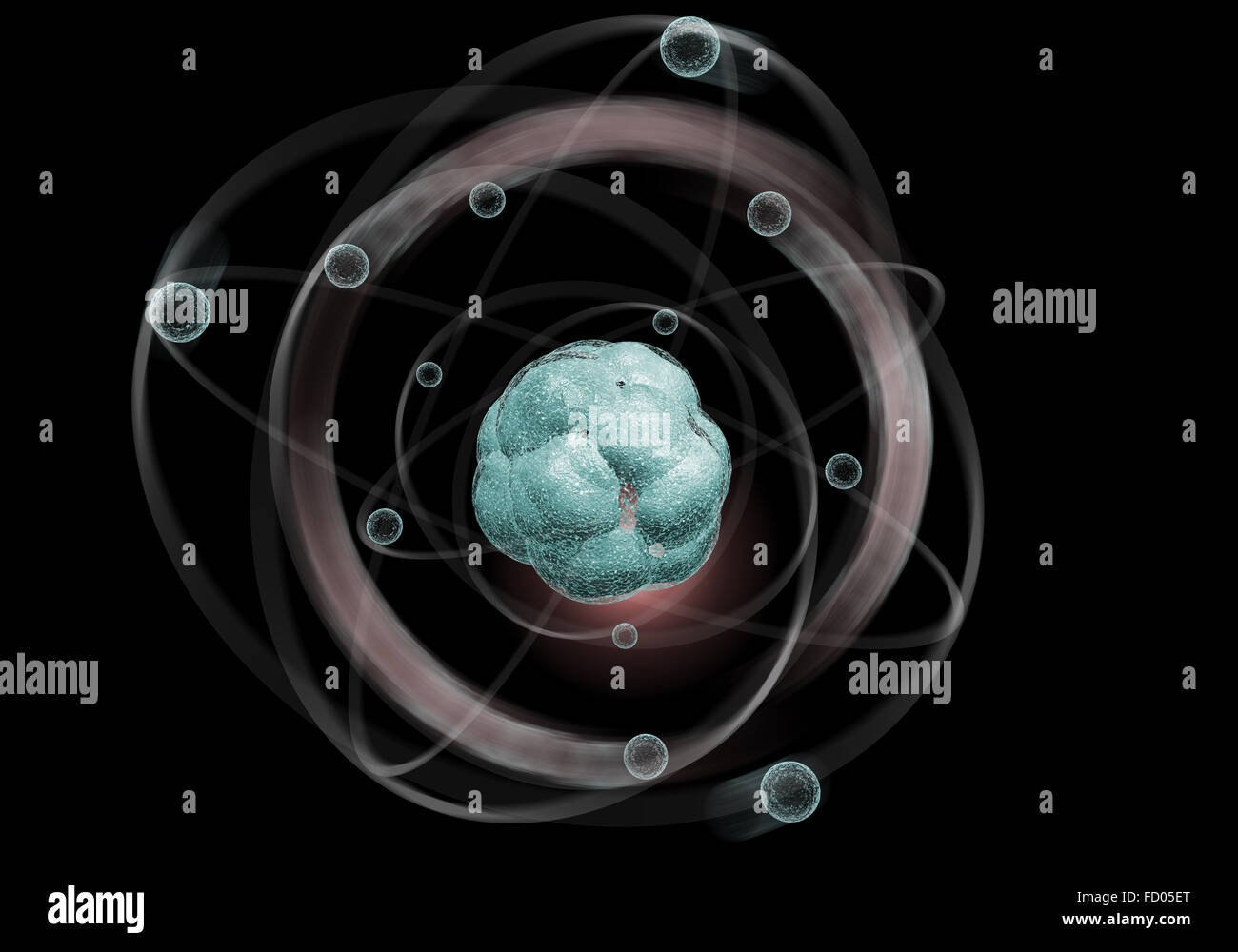 Close up illustration of atomic particle for nuclear energy imagery ...