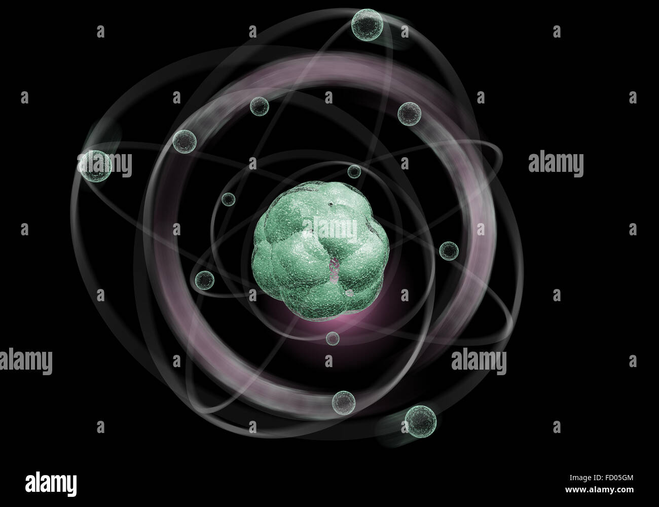Close up illustration of atomic particle for nuclear energy imagery ...