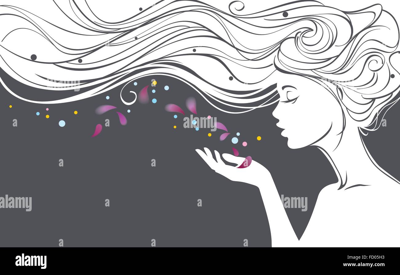 Girl With Hair Blowing In The Wind Drawing