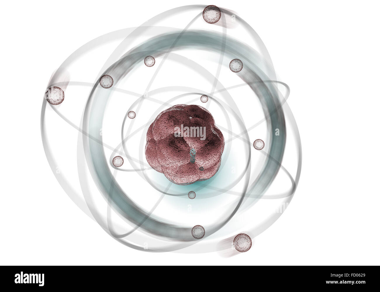 Close up illustration of atomic particle for nuclear energy imagery ...