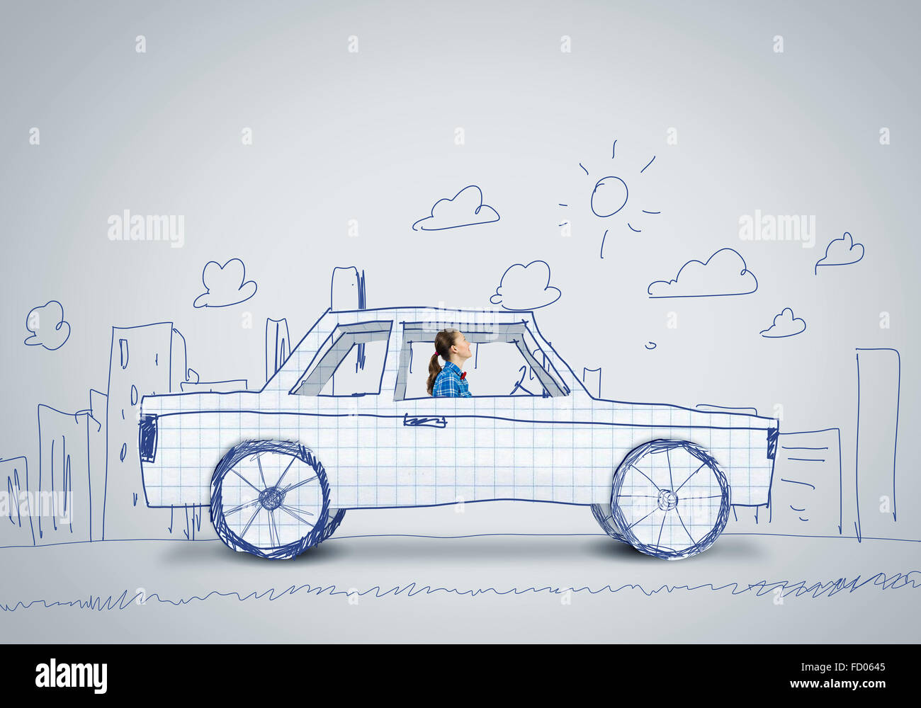 Young woman driving car made of paper Stock Photo - Alamy