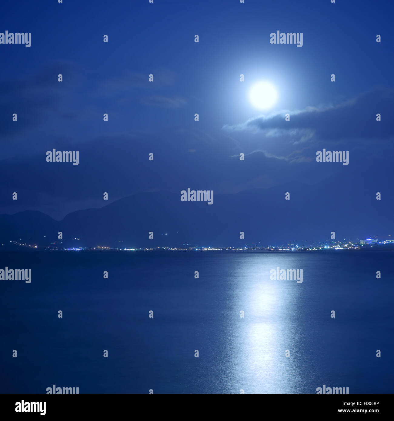 Full moon over sea and moon-glade, Crete Island, Greece Stock Photo - Alamy