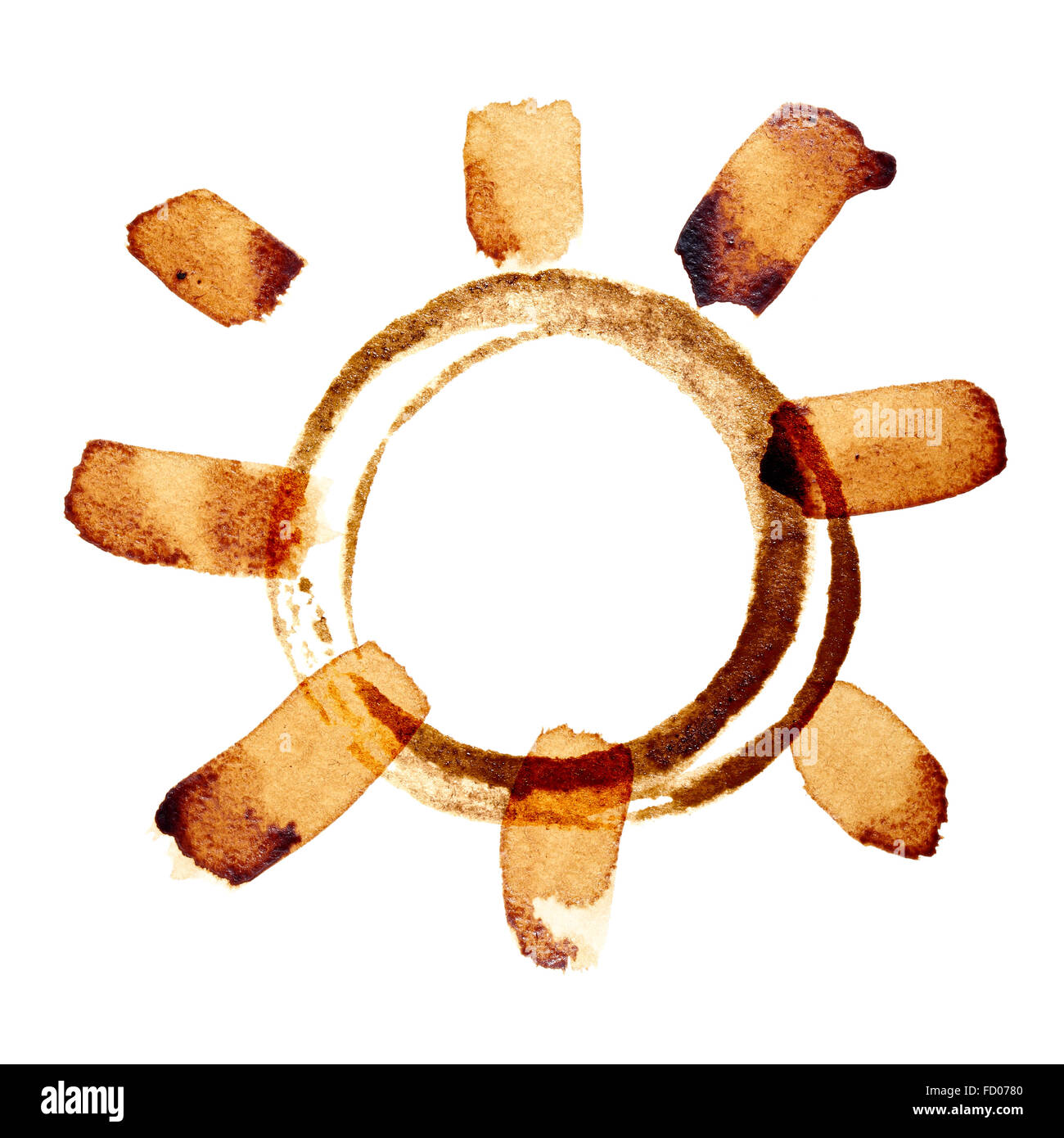 Coffee sun isolated on the white background painted in real coffee ...