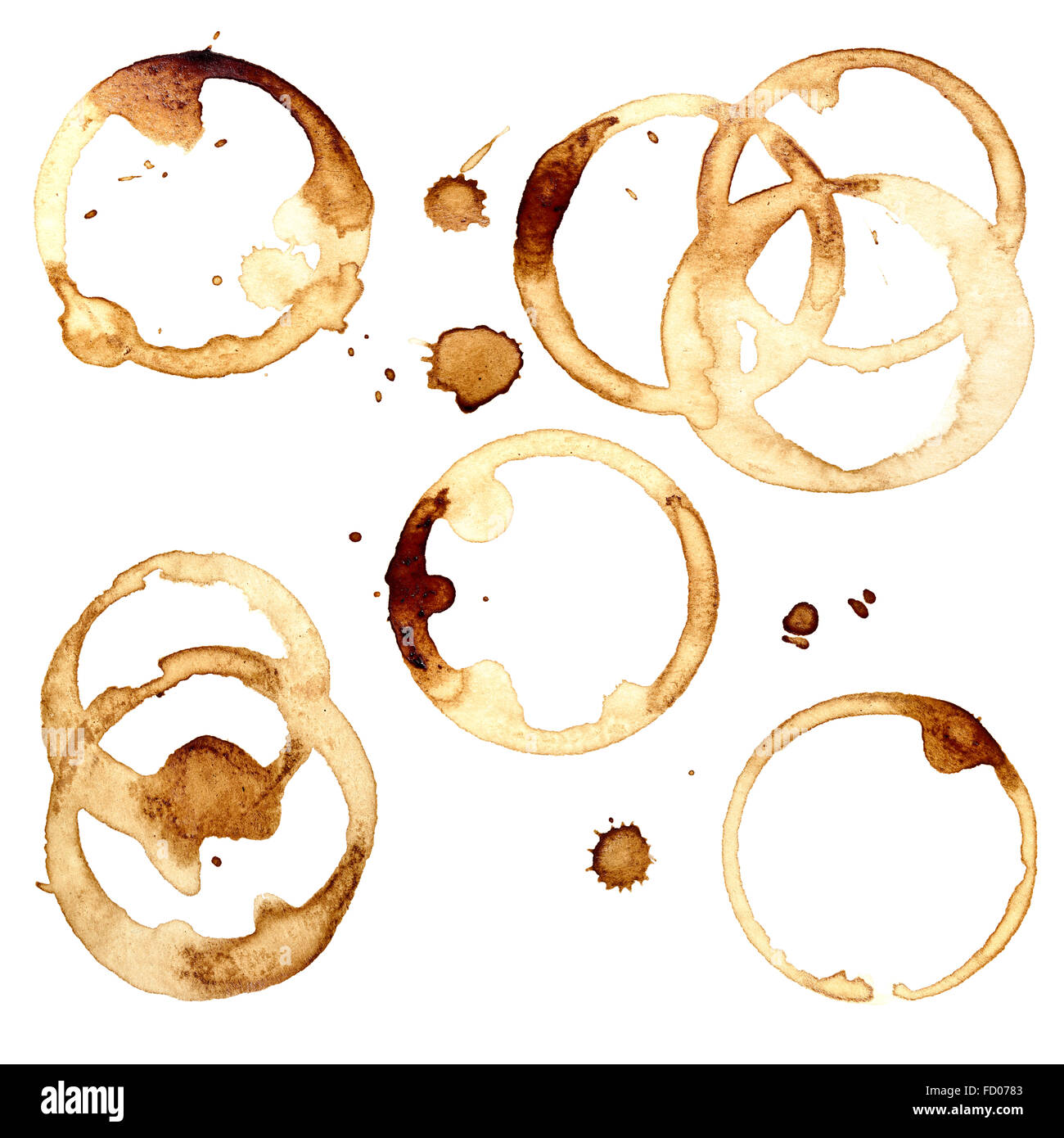 Set of coffee stains isolated on white background (Used real coffee ...