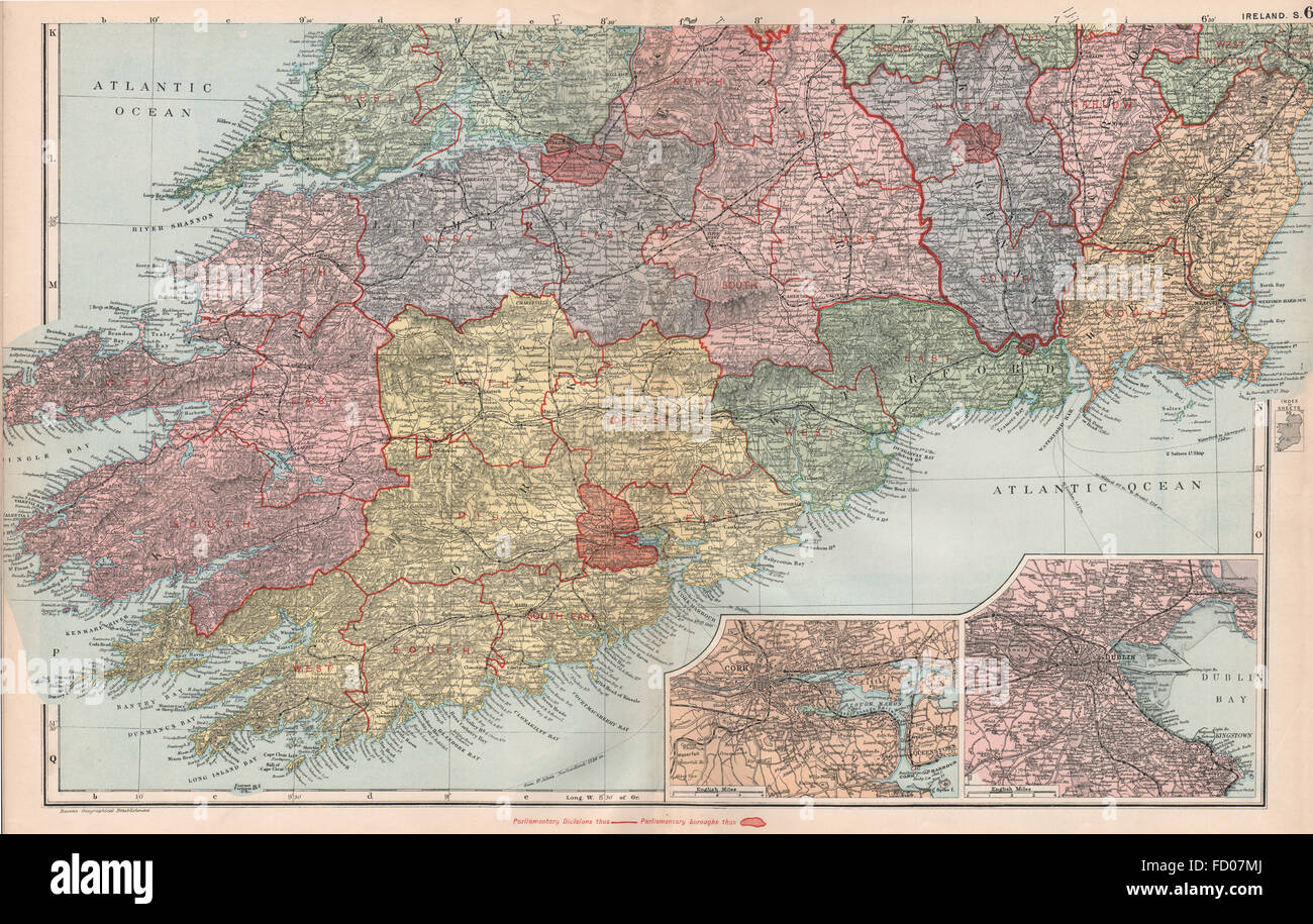SOUTHERN IRELAND: Cork Dublin. Parliamentary divisions boroughs. BACON ...