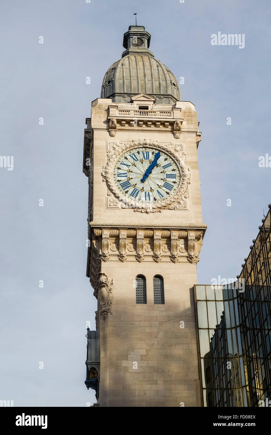 Clock tower of Gare de Lyon, mainline railway station terminal ...