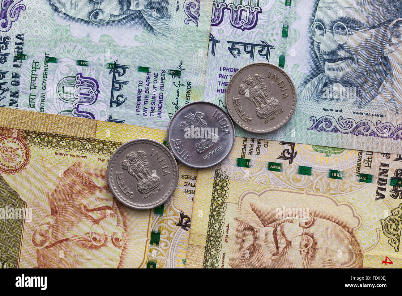 Different banknotes and coins of Indian Rupee Stock Photo - Alamy