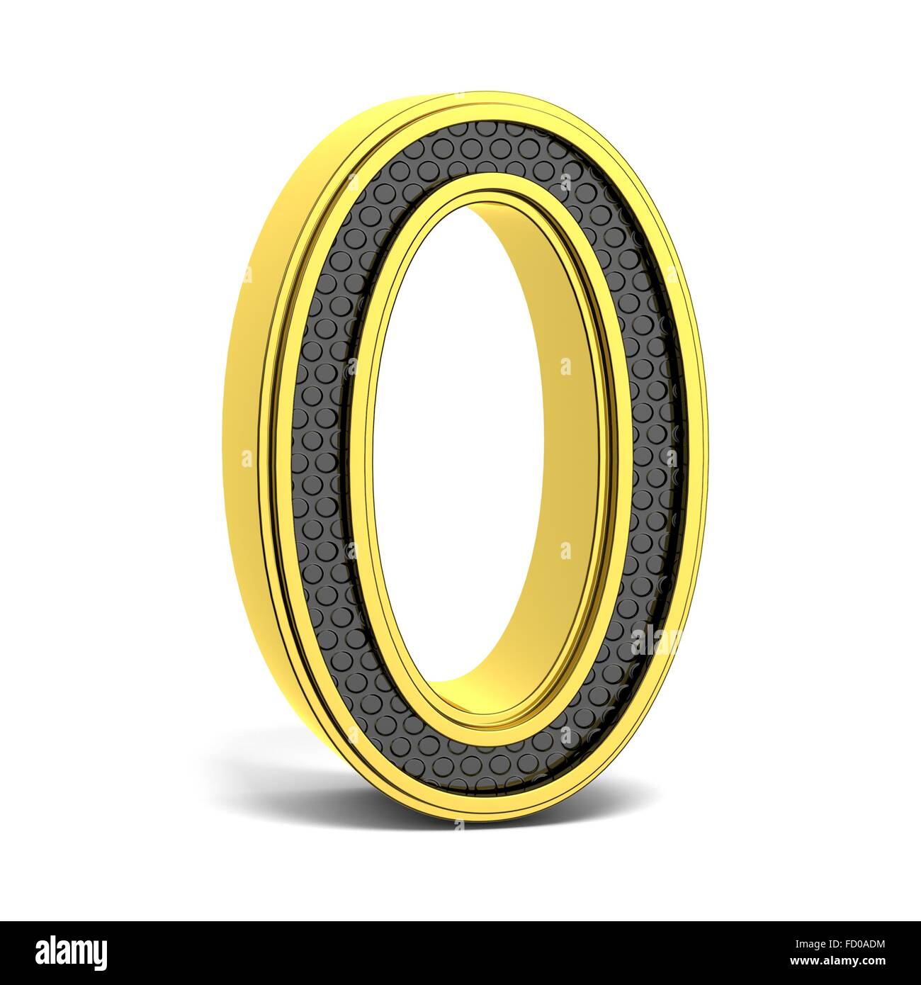 Golden and black round font. Number 0. 3D render illustration isolated ...