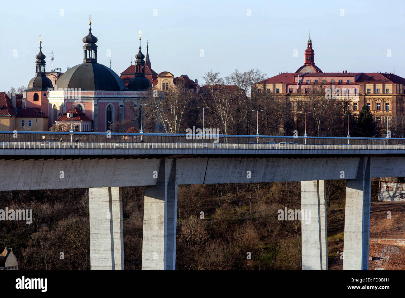 Nusle Bridge passing over the district of Nusle, Former convent of ...