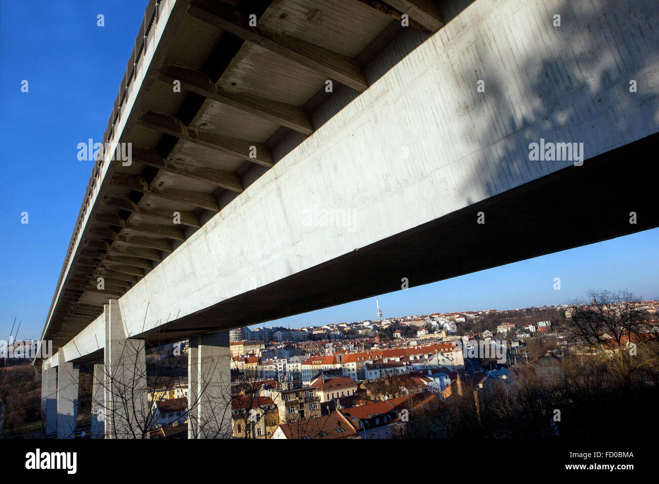 Prague Nusle Bridge passing over the district of Nusle, Prague, Czech ...