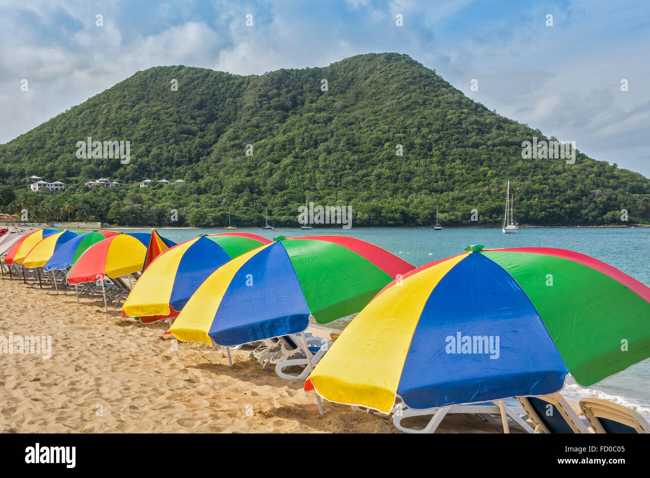 Sun Umbrellas Reduit Beach St. Lucia West Indies Stock Photo - Alamy