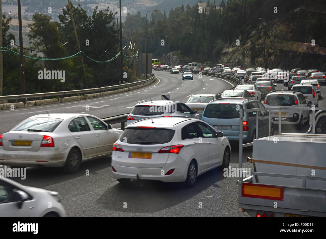 Rush hour traffic on Highway 1to Jerusalem, Israel Stock Photo - Alamy
