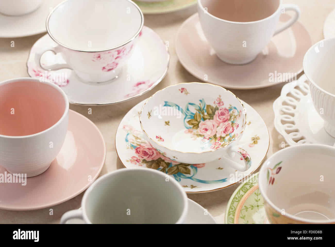 Various tea cup sets Stock Photo - Alamy