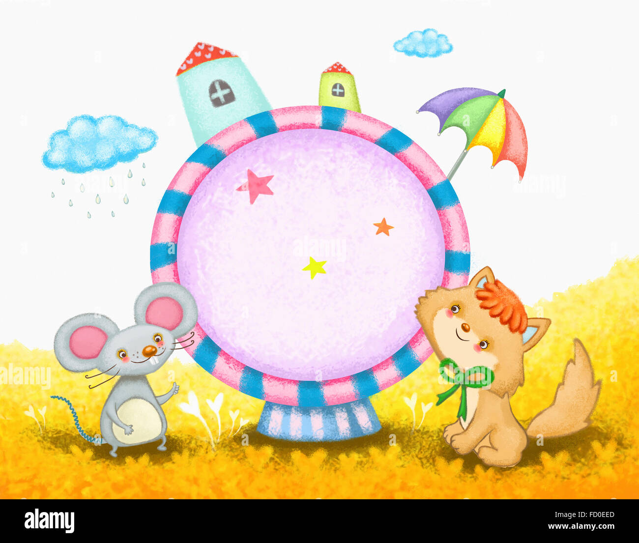 Frame with two personified animal characters Stock Photo - Alamy