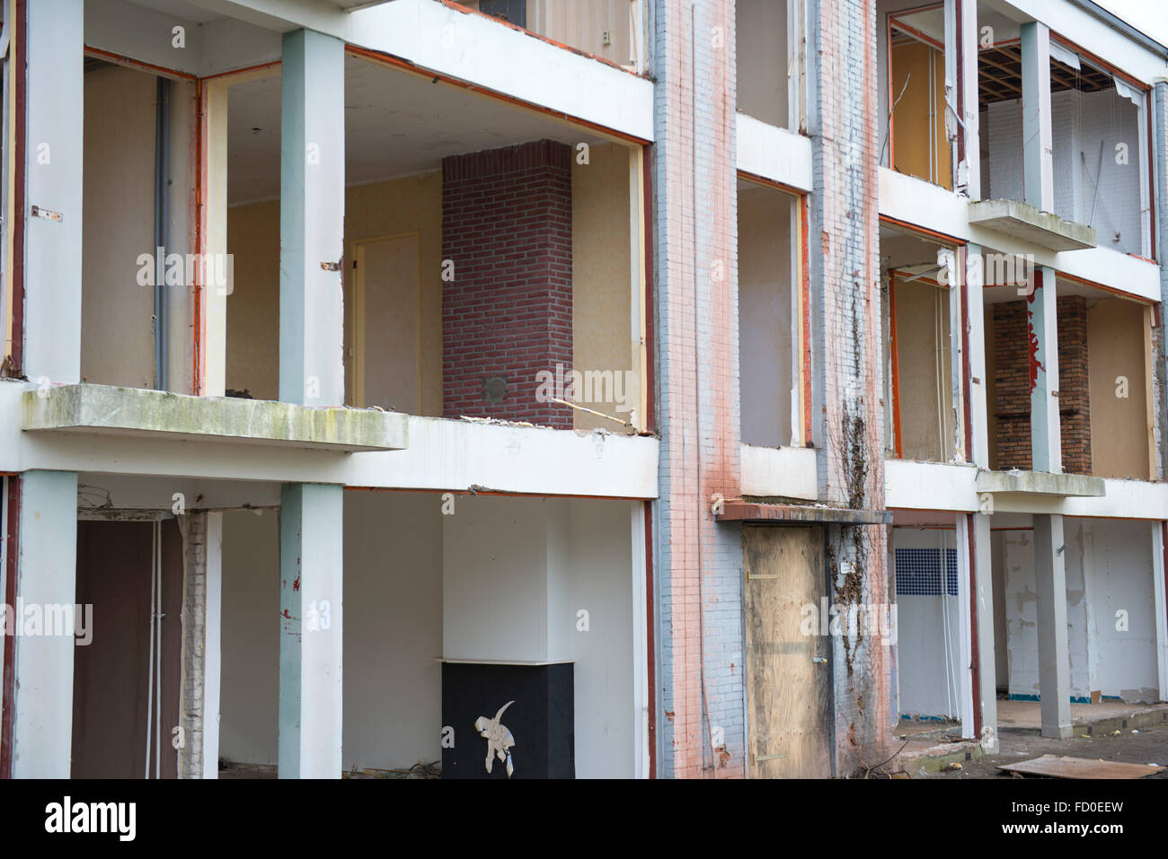 Derelict residential building in the process of being demolished Stock ...