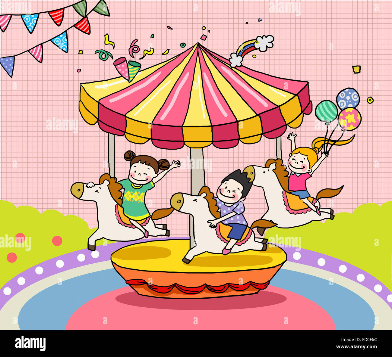 Children enjoying ride merry-go-round at amusement park Stock Photo - Alamy