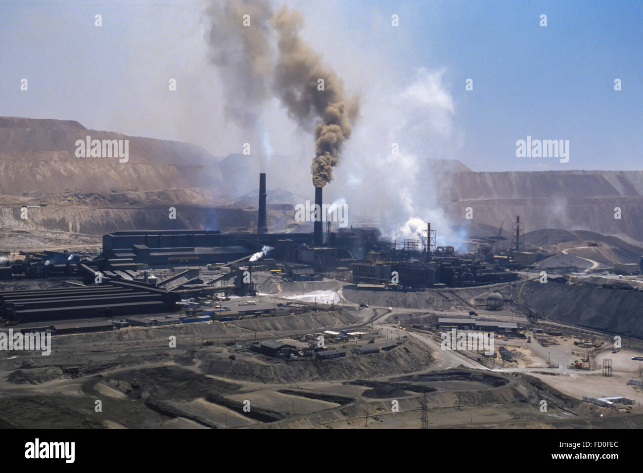 CALAMA, CHILE - Smelter smokestack pollution at Chuquicamata copper ...