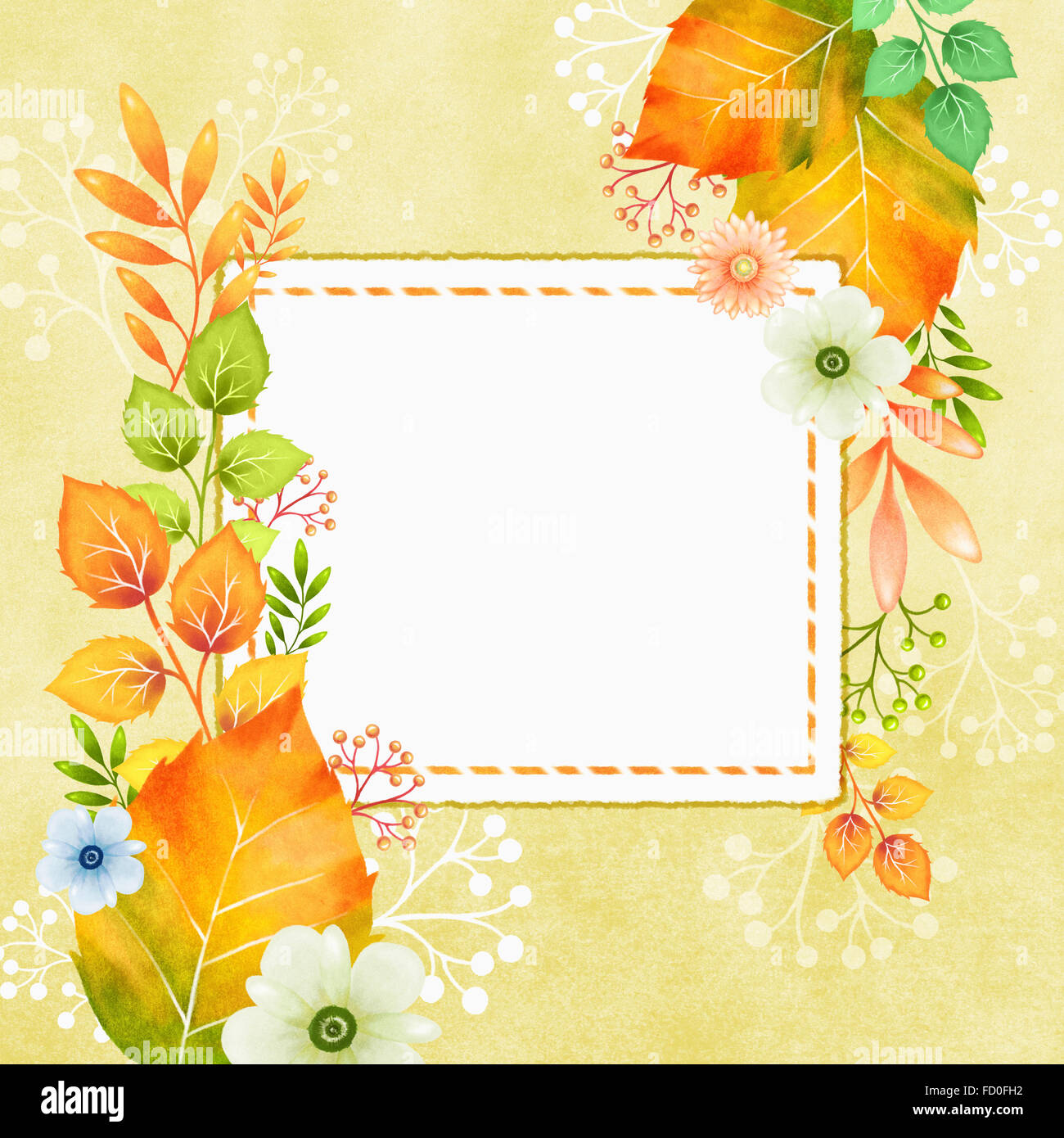 Frame with flowers and autumn leaves Stock Photo - Alamy
