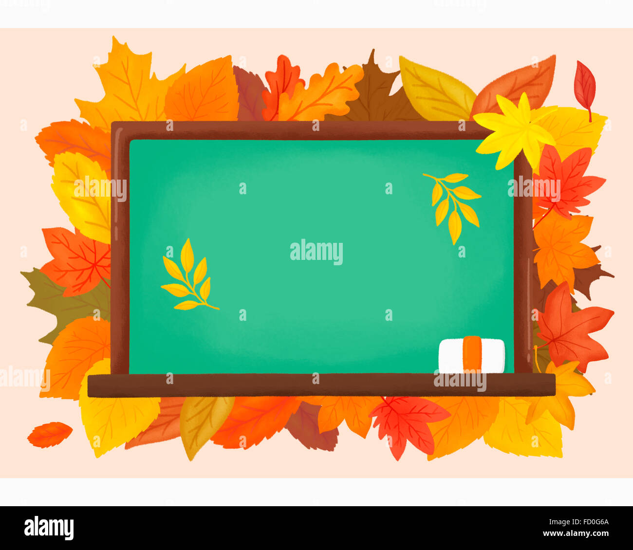 Background of fall with blackboard with autumn leaves Stock Photo - Alamy