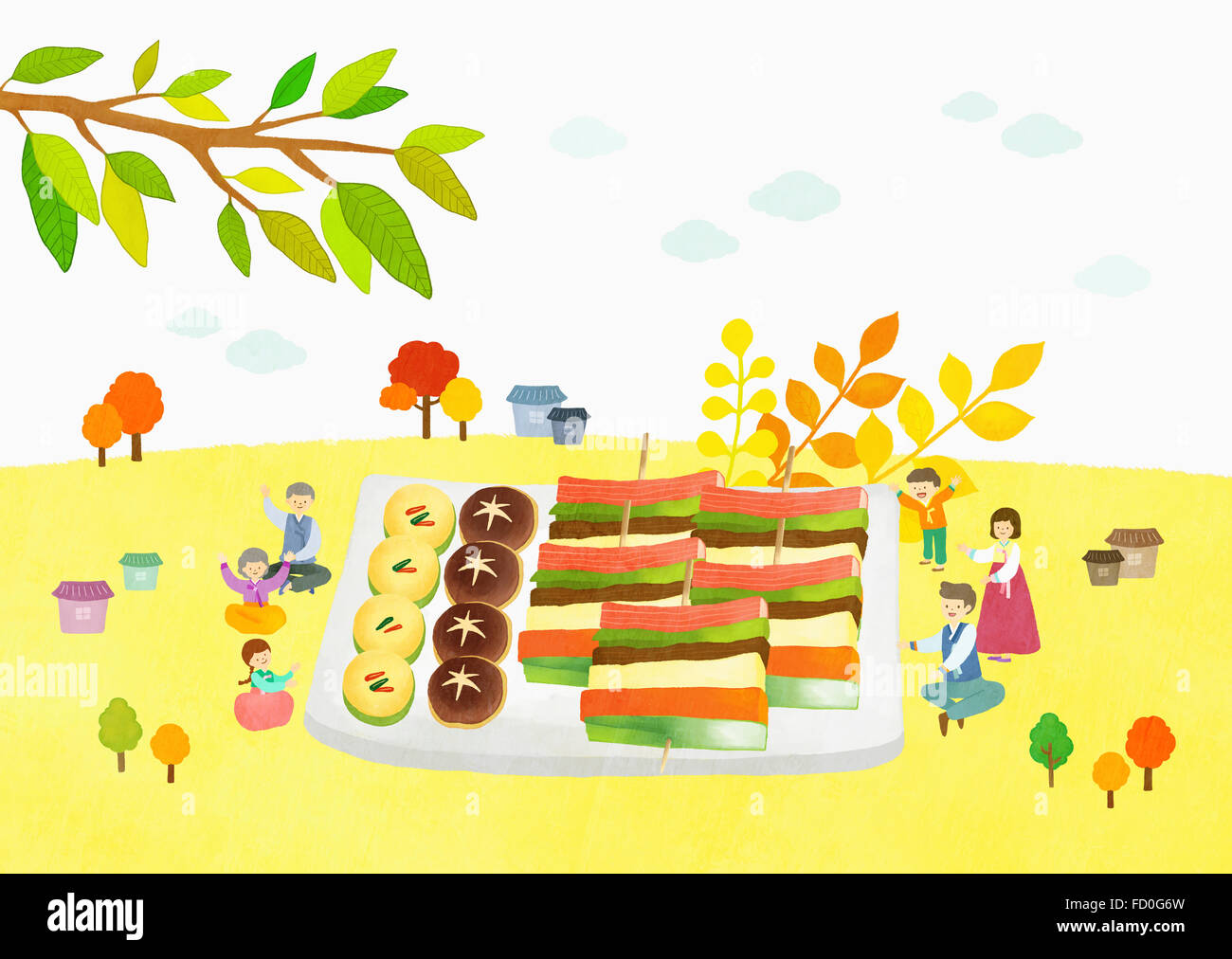 Fall with traditional Korean food and people in haboks Stock Photo - Alamy