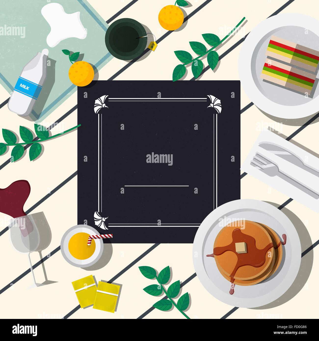 Square frame with food and objects for restaurant Stock Photo - Alamy