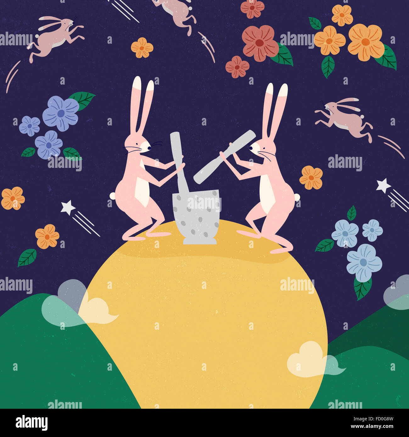 background with rabbits on the full moon Stock Photo - Alamy