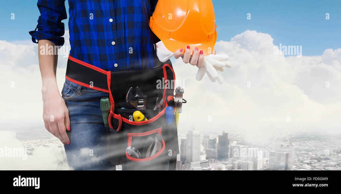View woman engineer tool belt hi-res stock photography and images - Alamy